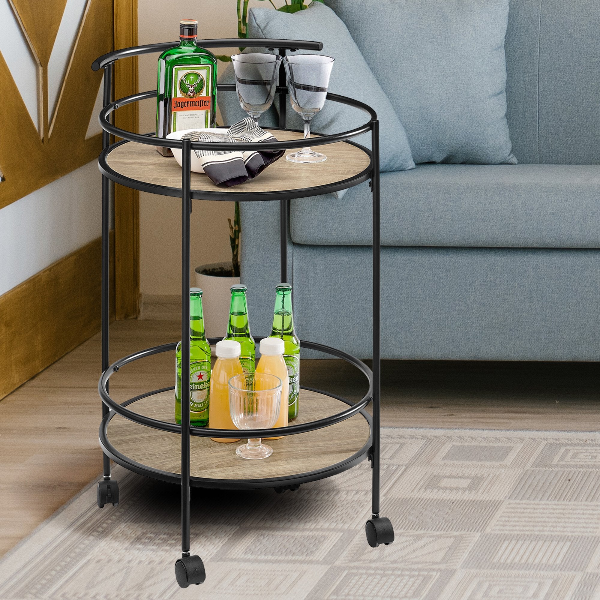 Sarantino Reno Mini Bar Cart Caddy - Grey Oak – Pop Up Life
